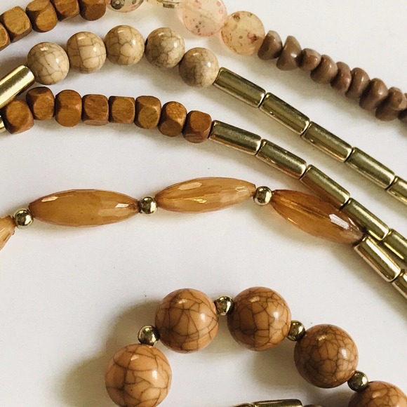 Fizz | Jewelry | Fizz Double Strand Necklace Wood Beads Gold Tone 3638 ...